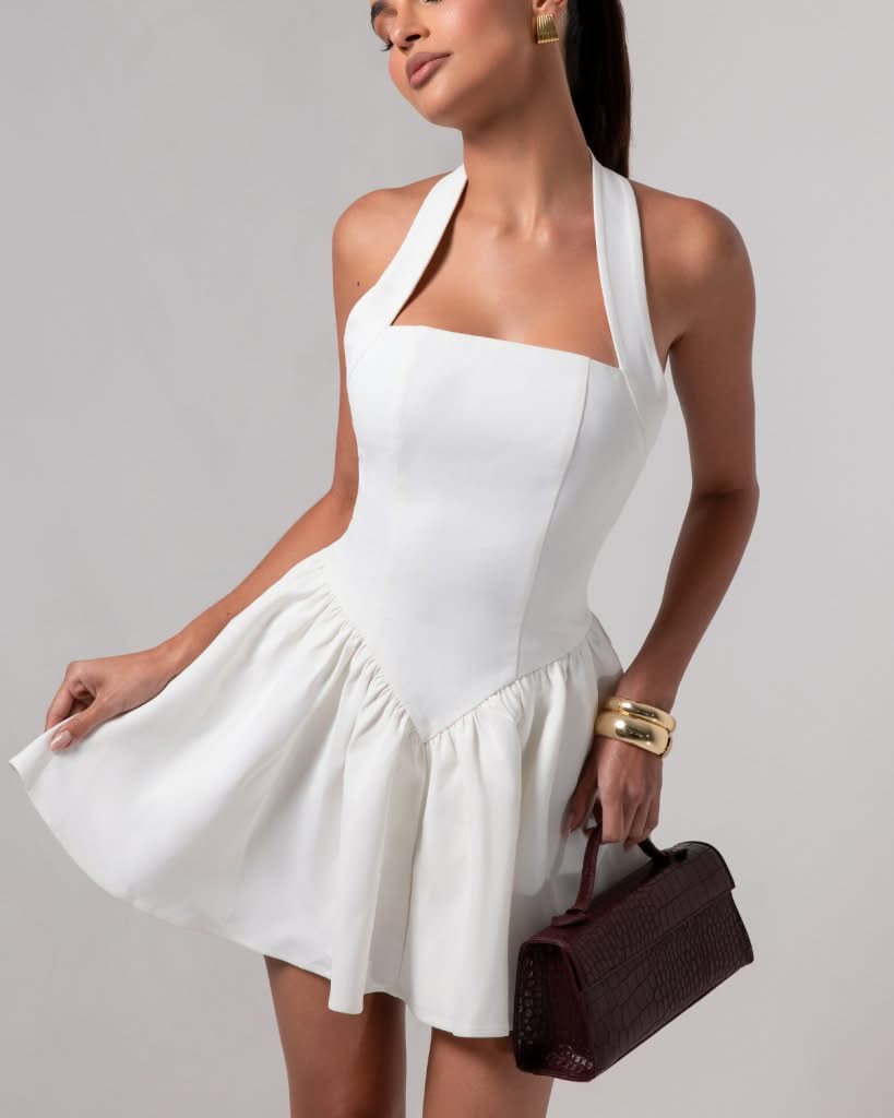 White halter contour a-line mini dress - HEIRESS BEVERLY HILLS